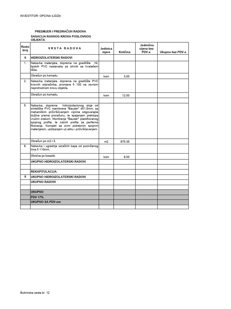 Ponuda Za Krov Poslovnog Objekta (Ekrem) | PDF