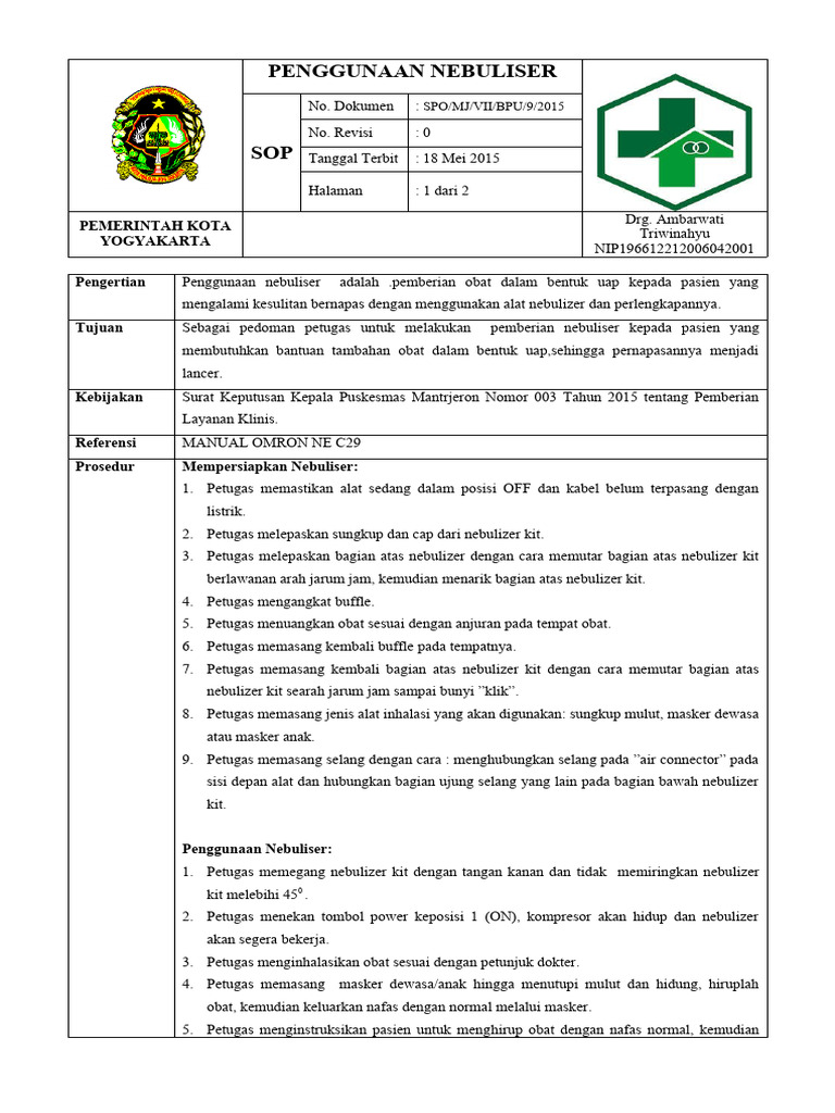 09 SPO Penggunaan Nebuliser | PDF