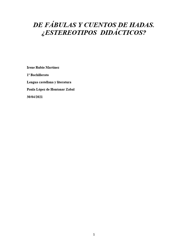 Fábulas y Cuentos: Educación y Estereotipos | PDF | Fábula | Cuentos de ...