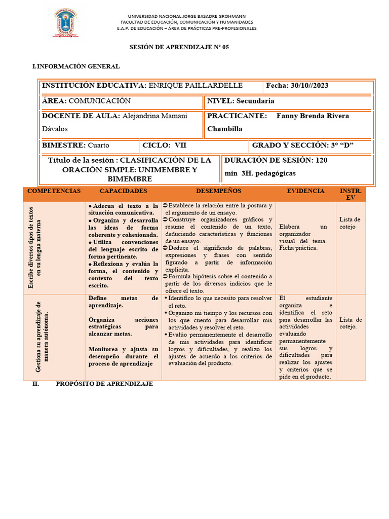 Sesión de Aprendizaje #05 | PDF | Maestros | Aprendizaje