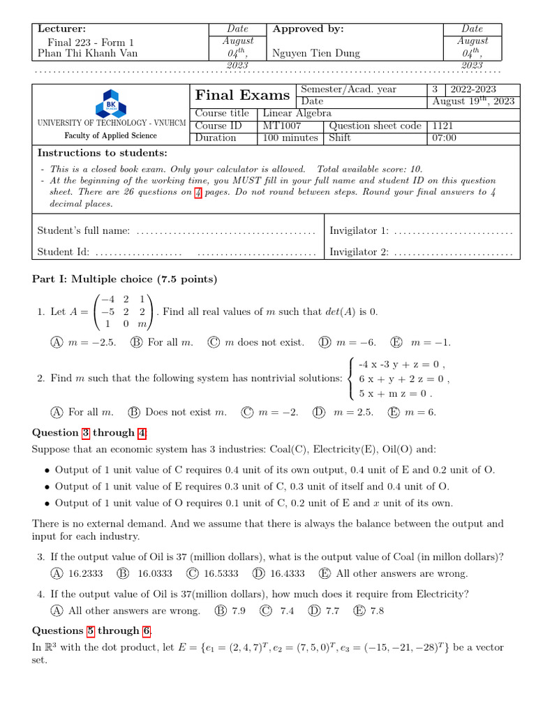 LA Final 223 | PDF | Eigenvalues And Eigenvectors | Mathematical Analysis