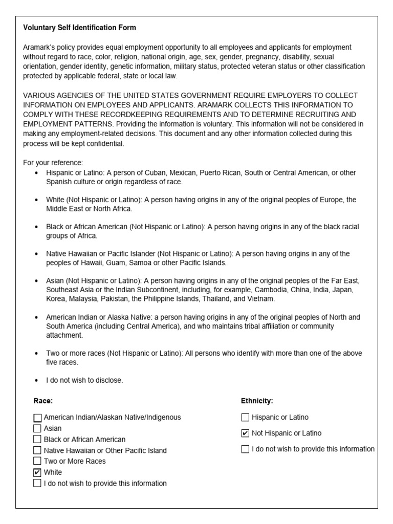 Voluntary Self Identification Form | PDF | Race And Ethnicity In The ... Voluntary Self Identification Form | PDF | Race And Ethnicity In The ...