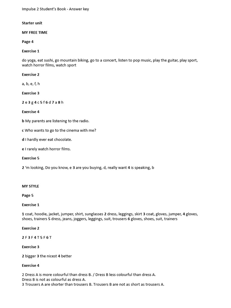 Impulse 2 SB Answer Key | PDF | Science | Sneakers