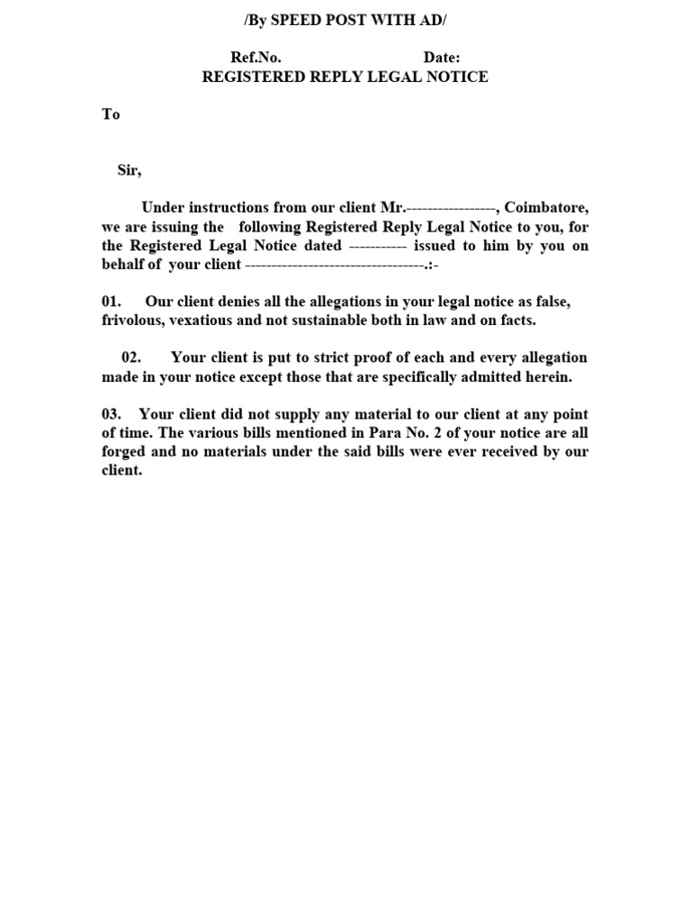 Reply to Legal Notice Under Section 138 | PDF