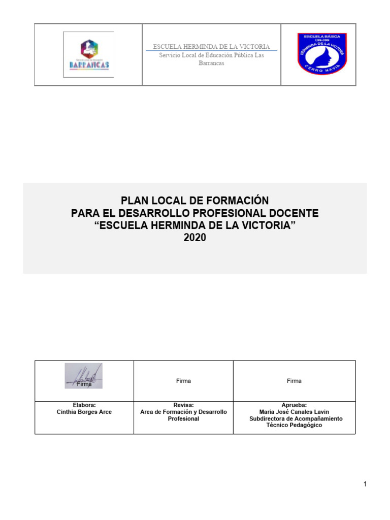 Formato Plan Local de Formación Docente - HV2020 | PDF | Maestros | Plan de estudios