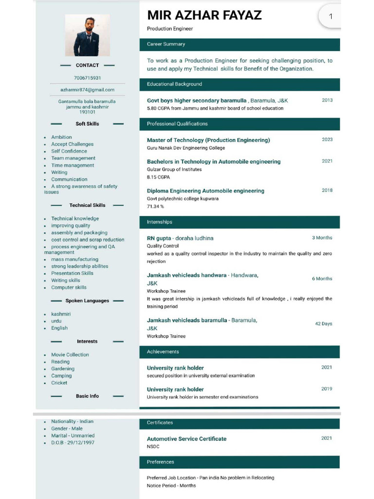 Mir Azhar Fayaz Resume New | PDF