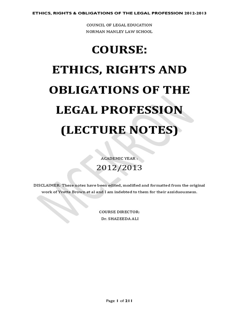 Legal Ethics Course Notes 2012-2013 | PDF | Barrister | Lawyer