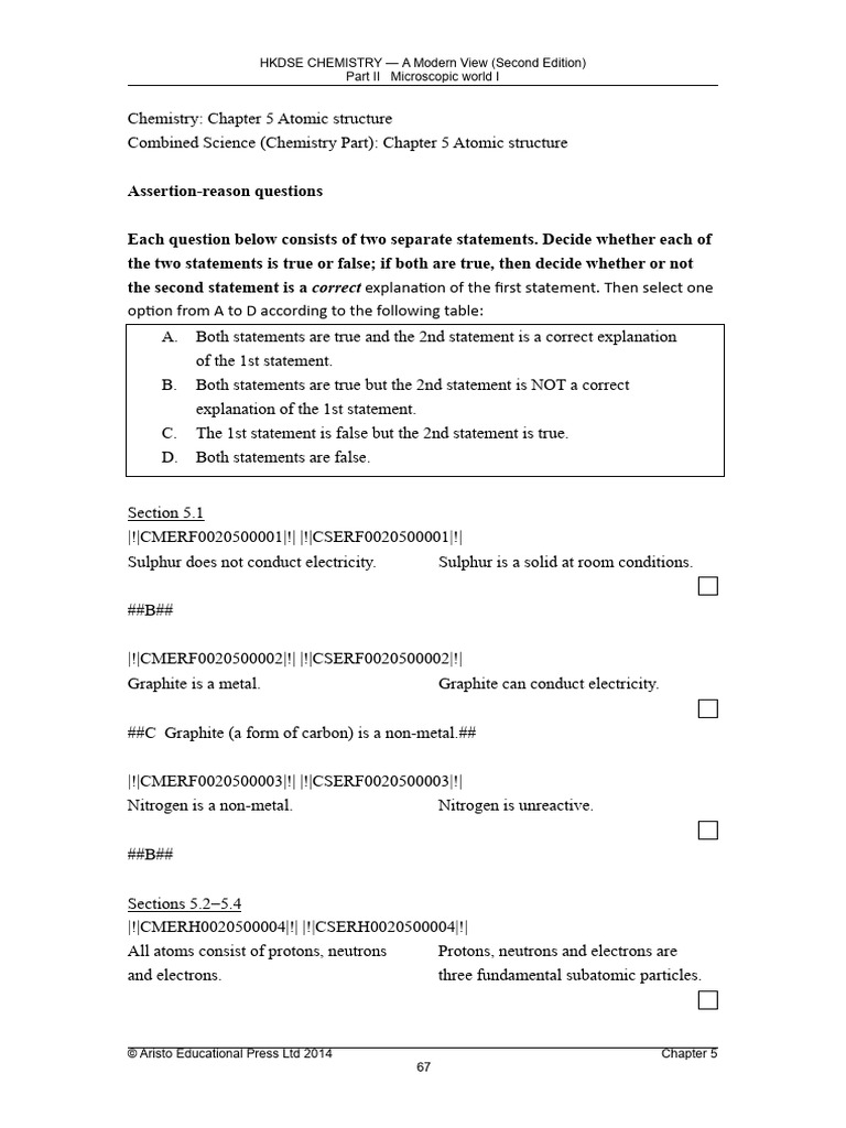 Chapter 5 Assertion-Reason Questions | PDF | Atoms | Isotope
