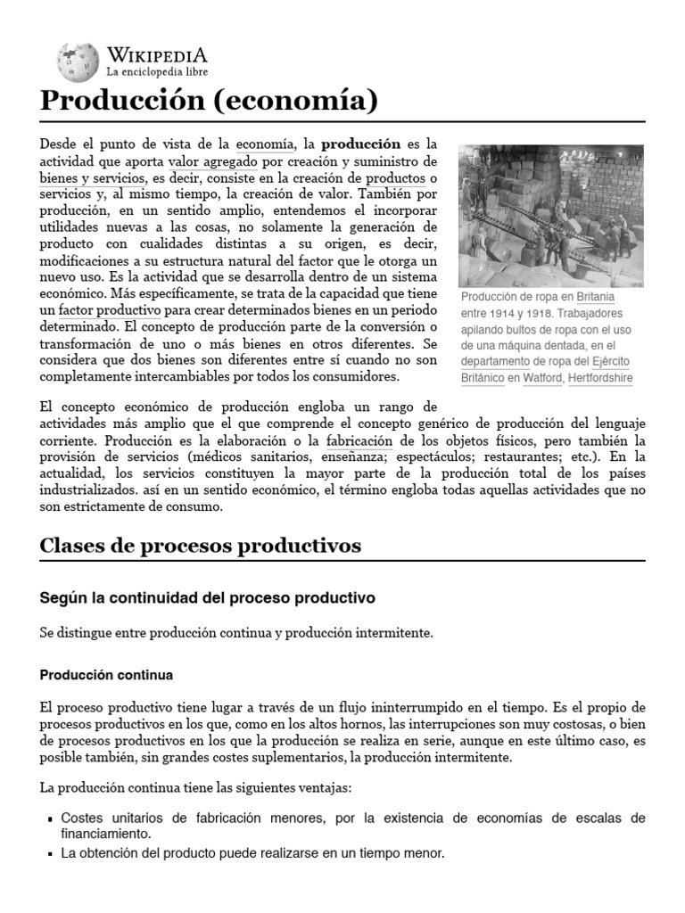 Producción (Economía) - Wikipedia, La Enciclopedia Libre | PDF ...