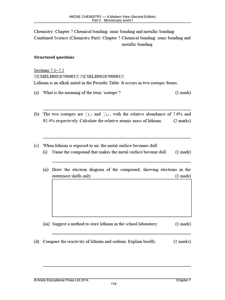 Chapter 7 Structured Questions | PDF | Ion | Chemical Bond