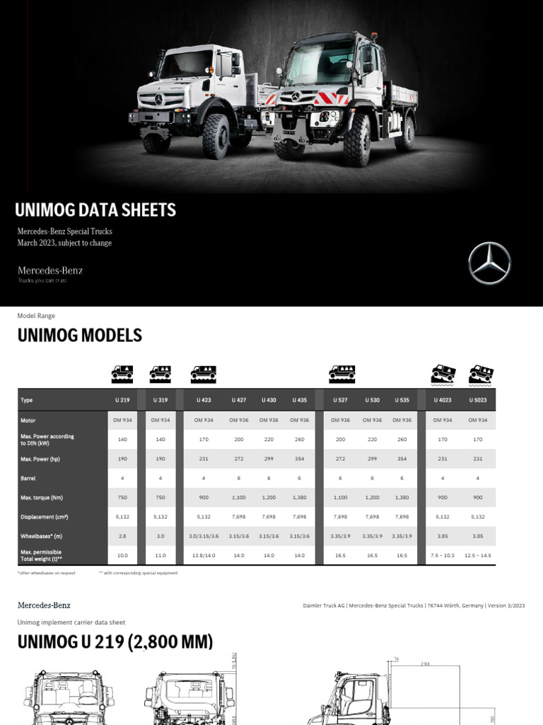 Unimog Model Specifications Overview | PDF | Truck | Tire