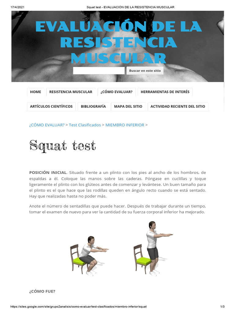 Evaluación del Test de Sentadillas | PDF | Entrenamiento con pesas ...
