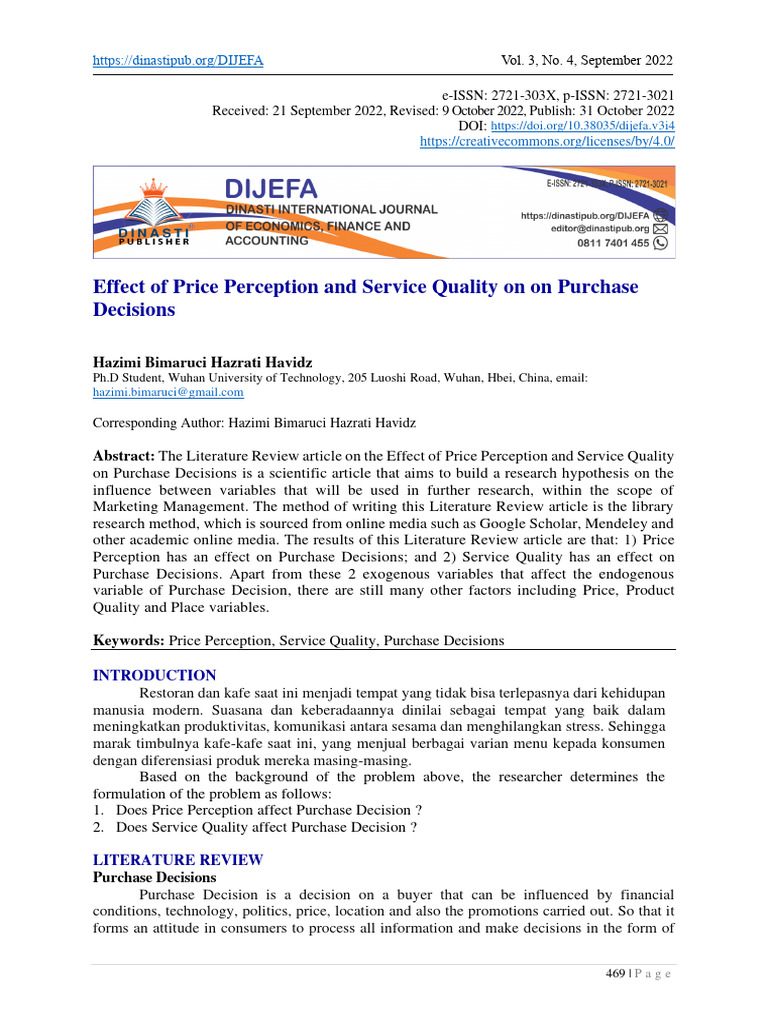 Effect of Price Perception and Service Quality On On Purchase Decisions ...