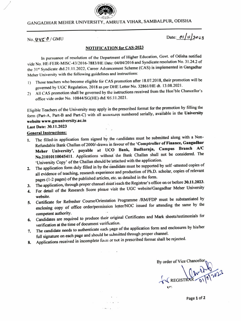 CAS Notification-GMU-Final | PDF | Government