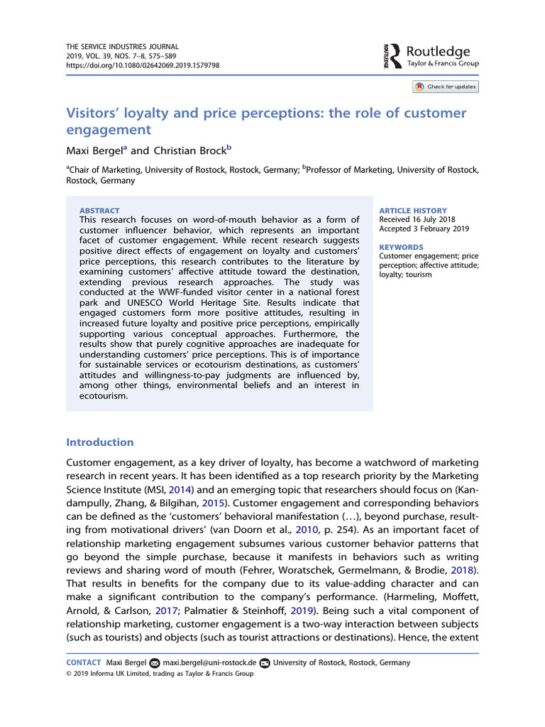 Visitors' Loyalty and Price Perceptions The Role of Customer | PDF ...