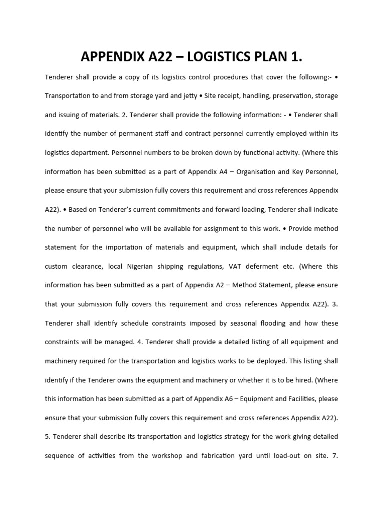 Detailed Logistics Plan | PDF | Logistics | Business