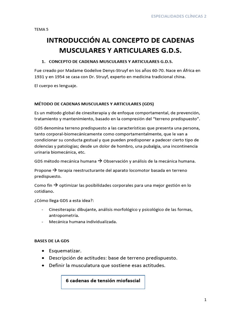 TEMA 6 Cadenas Musculares GDS | PDF | La columna vertebral | Las emociones