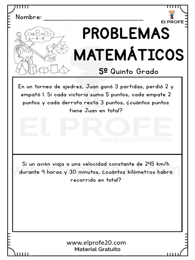 Cuadernillo de Problemas Matemáticos para Quinto Grado Elprofe20 | PDF