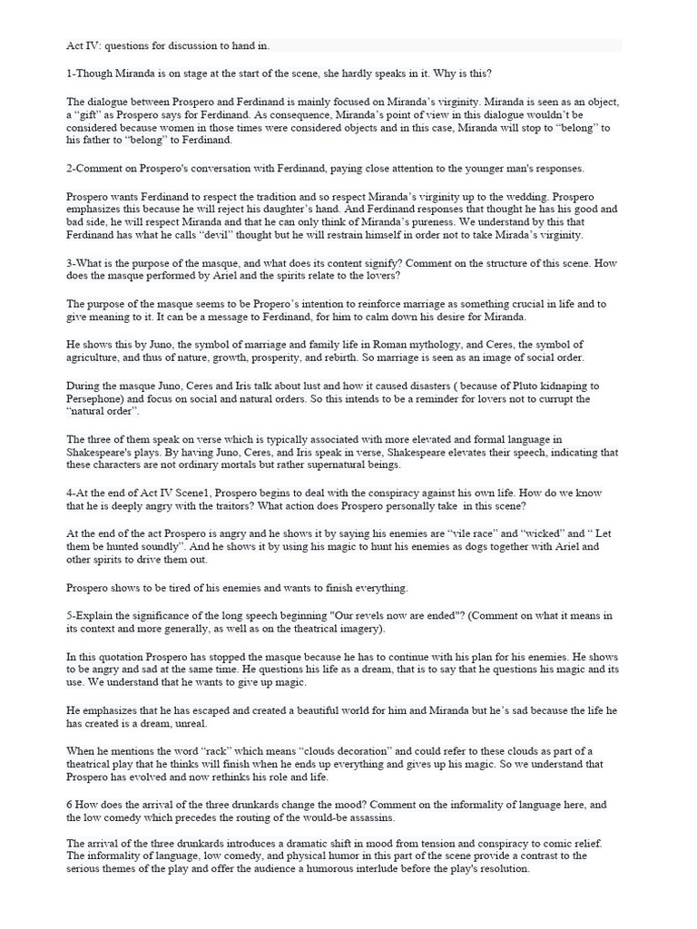 Act IV The Tempest - Quiroga | PDF | The Tempest | Comedy