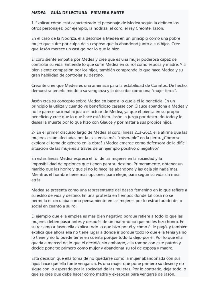 Análisis del personaje de Medea en la obra | PDF | Jason | Tragedia