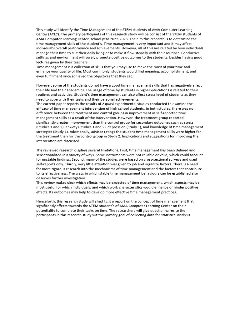 Time Management Research | Download Free PDF | Survey Methodology ...