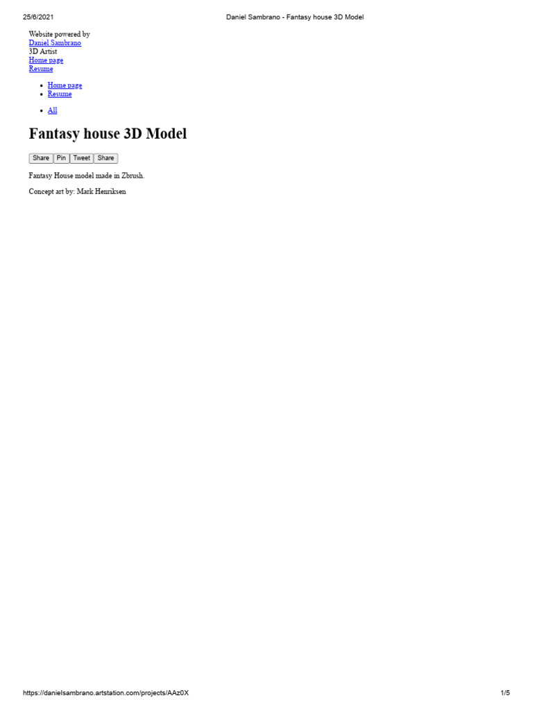 Daniel Sambrano - Fantasy House 3D Model-Z-Brush | PDF