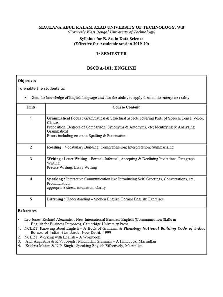 1st Sem Detailed Syllabus (B. Sc. in Data Science) | PDF | Programming ...