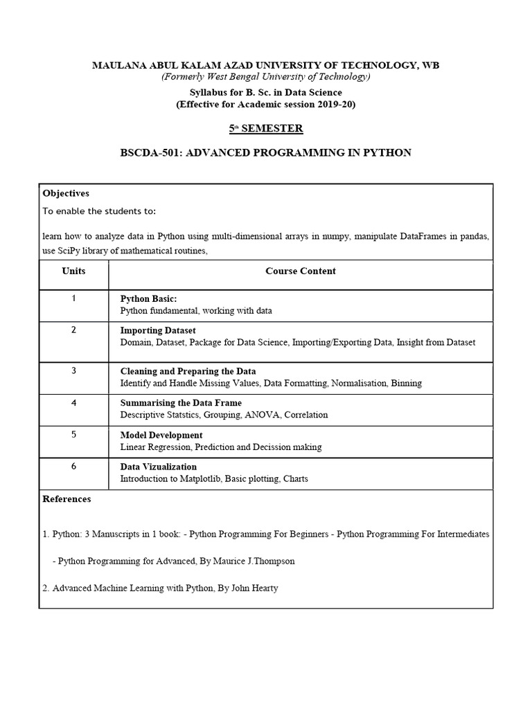 5th Sem Detailed Syllabus (B. Sc. in Data Science) | PDF | Internet ...
