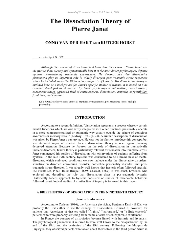 Pierre Janet's Dissociation Theory Explained | PDF | Dissociation ...
