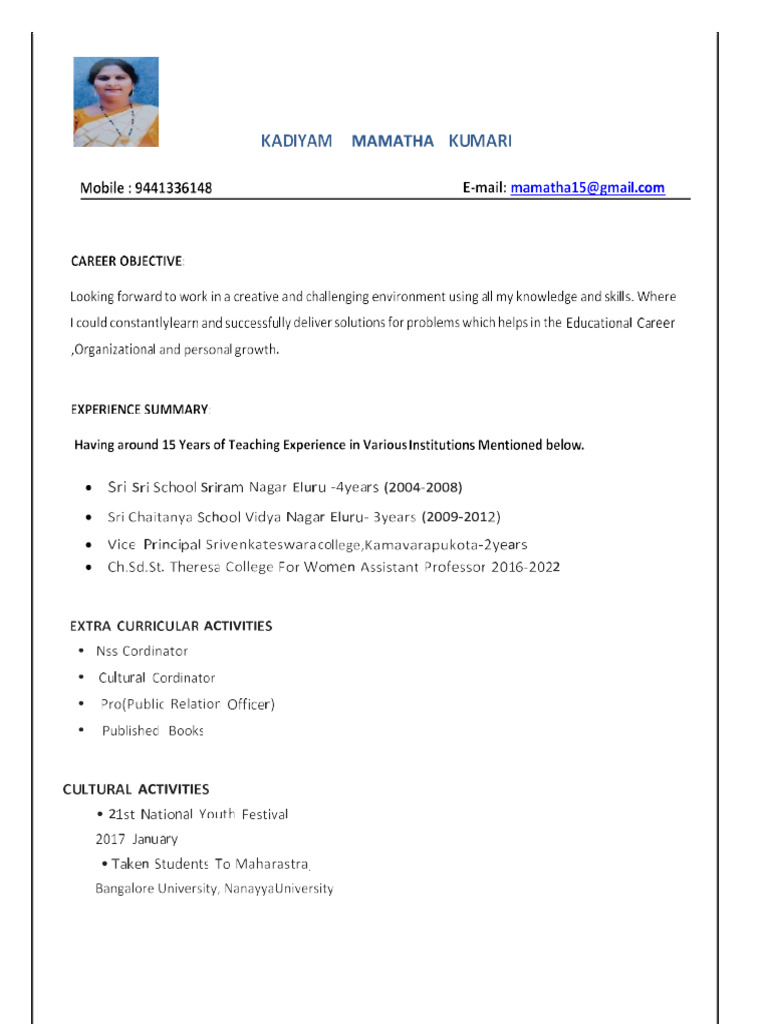 Mamatha Mam Word | PDF