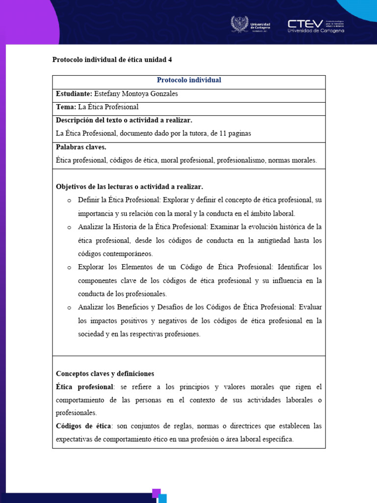 Protocolo Individual de Etica Unidad 4 | Descargar gratis PDF | Moralidad | Comportamiento