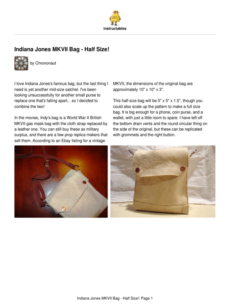 Indiana Jones Half-Size Satchel Guide | PDF | Seam (Sewing) | Sewing