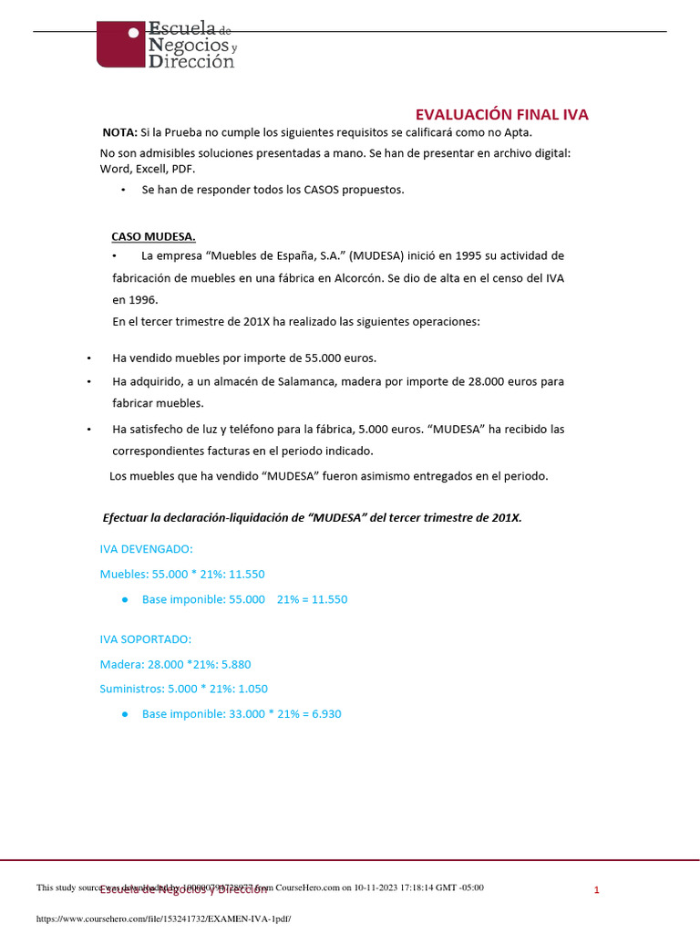 Examen Iva 1 PDF | PDF | Impuesto al valor agregado | Factura