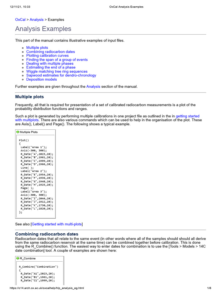 OxCal Analysis Examples | PDF | Radiocarbon Dating | Applied Mathematics