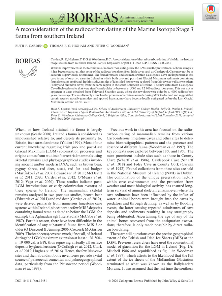 Ireland Mis 3 and LGM Fauna | PDF | Radiocarbon Dating