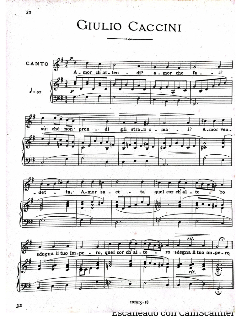 Caccini - Amor Ch'Attendi | PDF