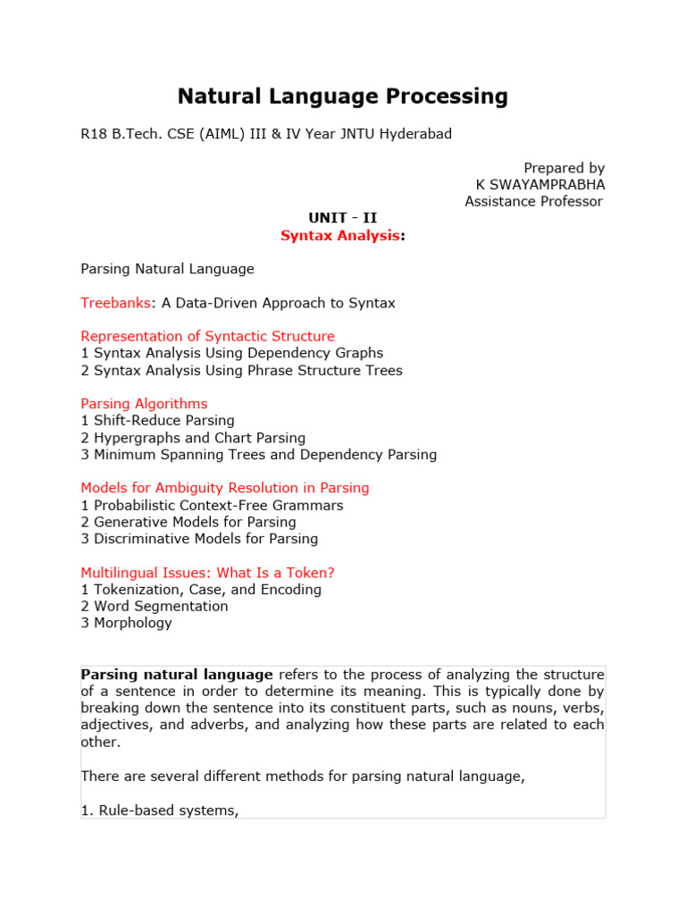 NLP Unit II Notes | PDF | Parsing | Syntax NLP Unit II Notes | PDF | Parsing | Syntax