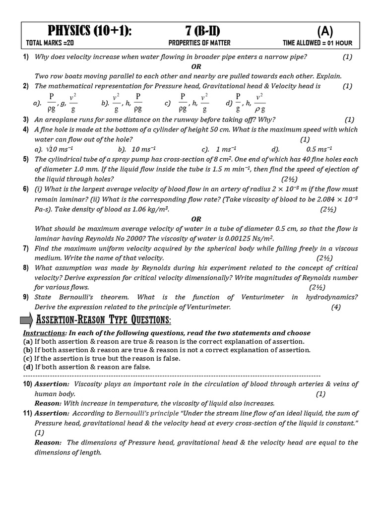 Test With Answers of Unit 07 (B-Ii) | PDF | Fluid Dynamics | Viscosity