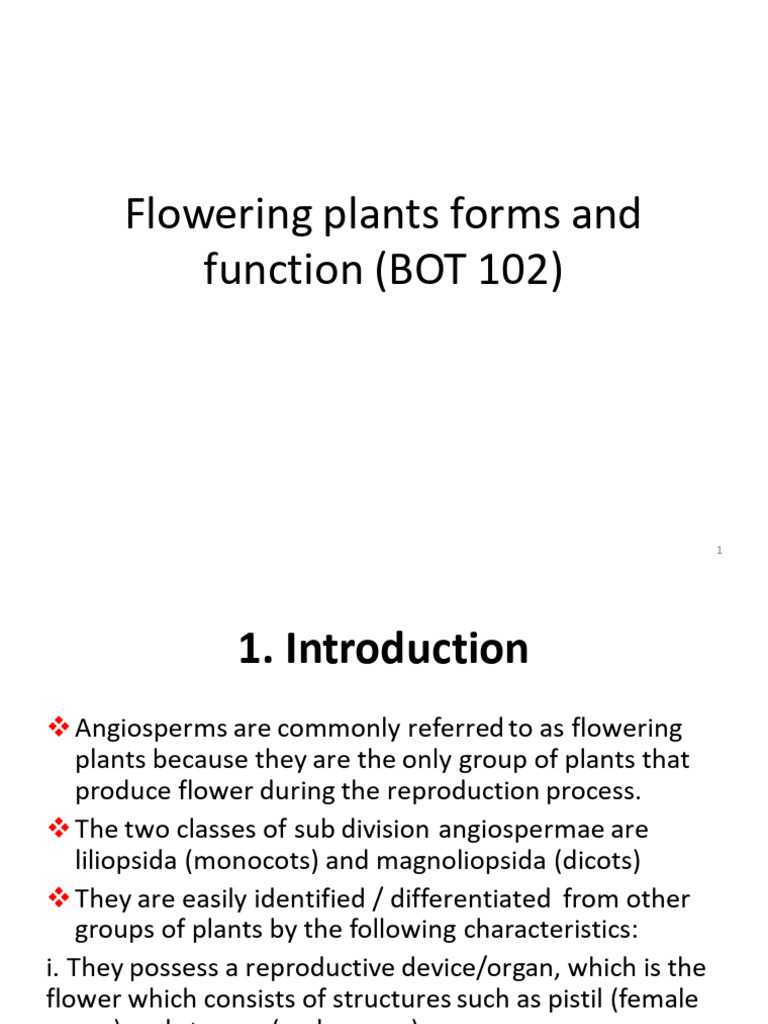 Flowering Plants Forms and Function (BOT 102) 2023 | PDF | Plant Reproduction | Flowers