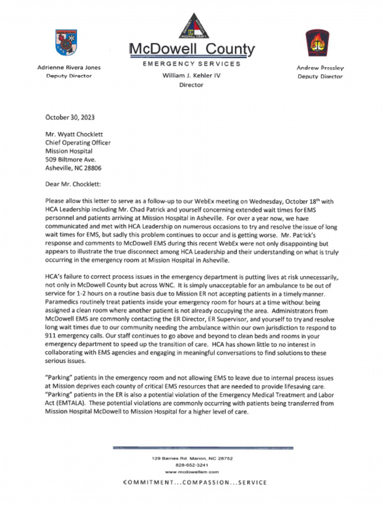 McDowell County EMS Letter 10-30-23 | PDF