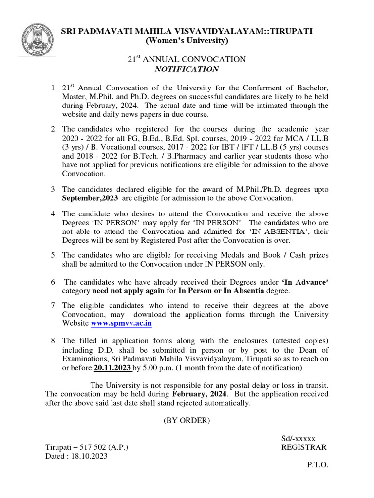 21st Convocation Notification | PDF | Business