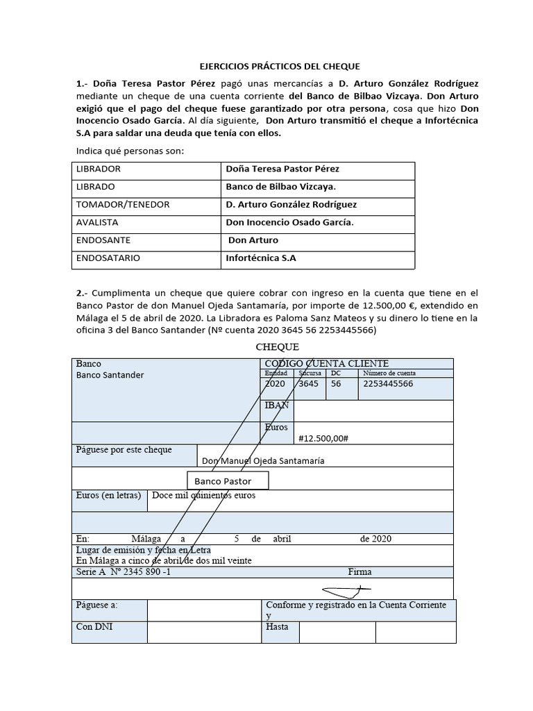 Enunciado Ejercicios Cheques | PDF | Cheque | Bancos