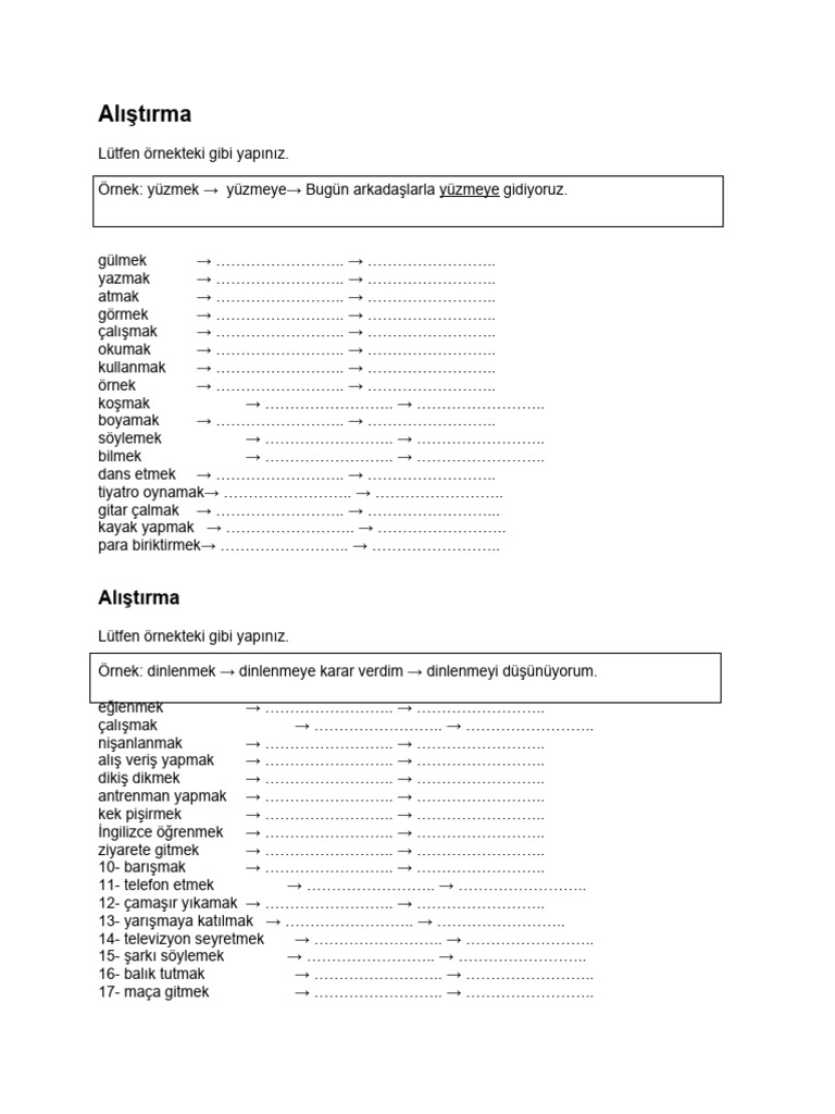 Alıştırma İsim Fiil Me Ma | PDF