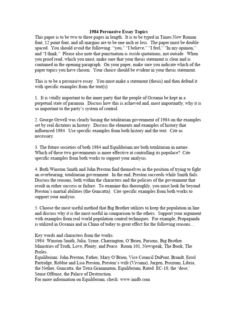 1984 Persuasive Essay Topics | PDF