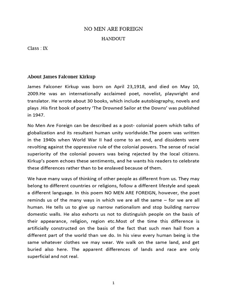 Summary of "No Men Are Foreign" | PDF | Poetry | Adjective
