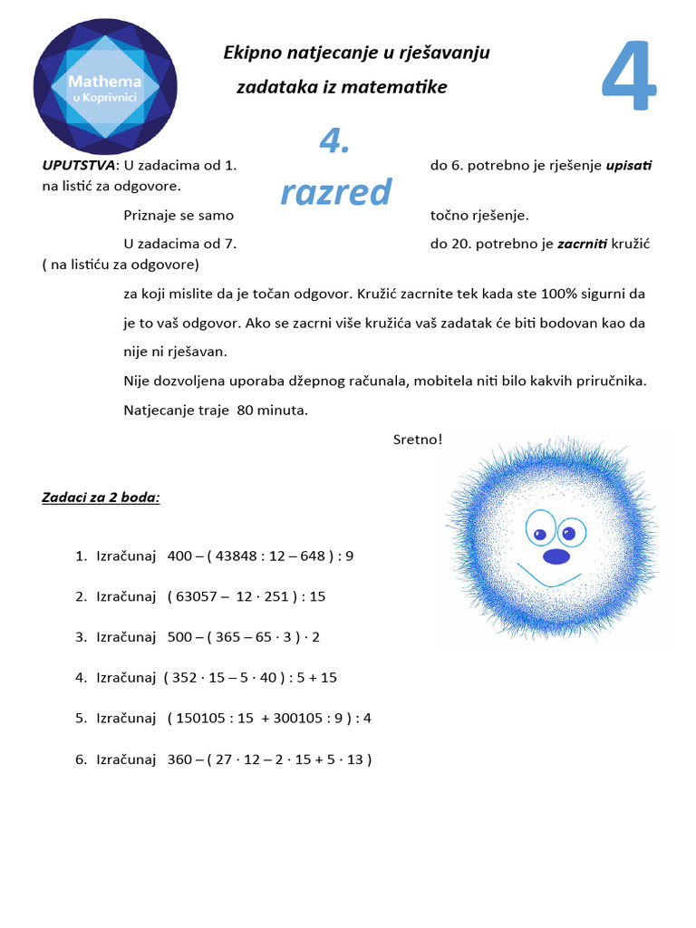 2016 Mathema OS 4 Razred ZADACI | PDF