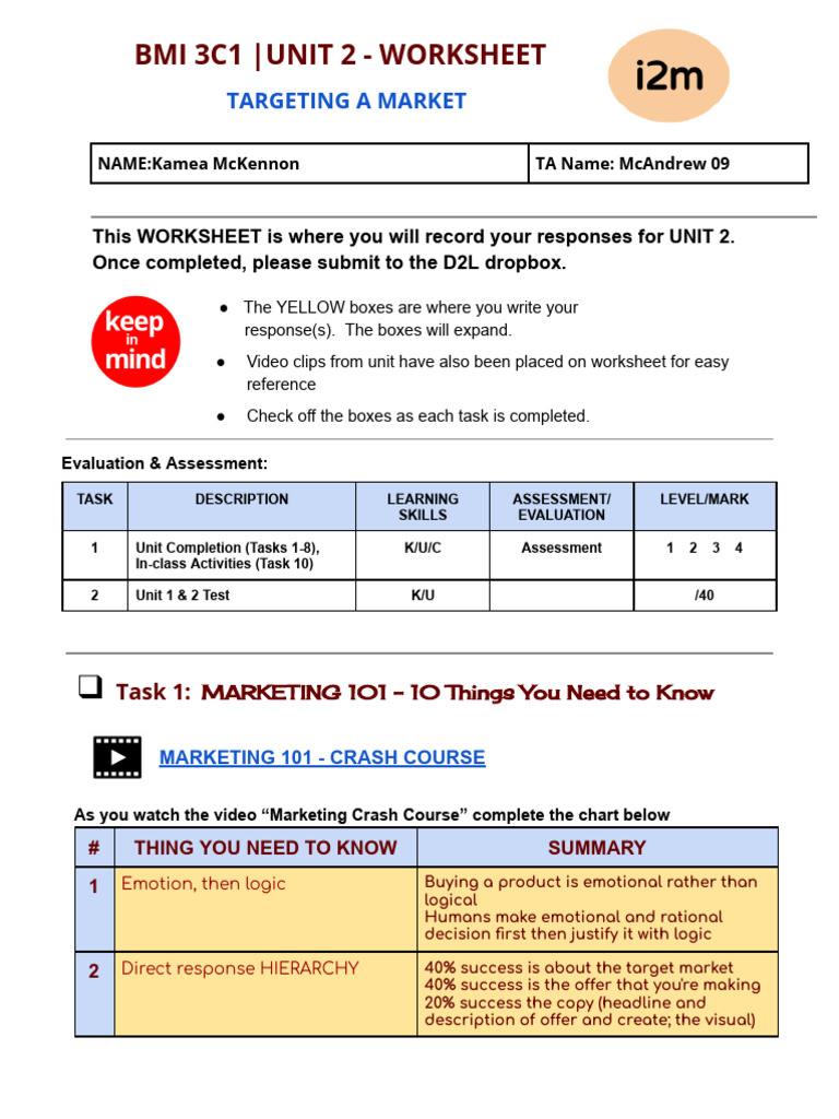 Bmi U2 - Worksheet | PDF | Demand | Supply And Demand
