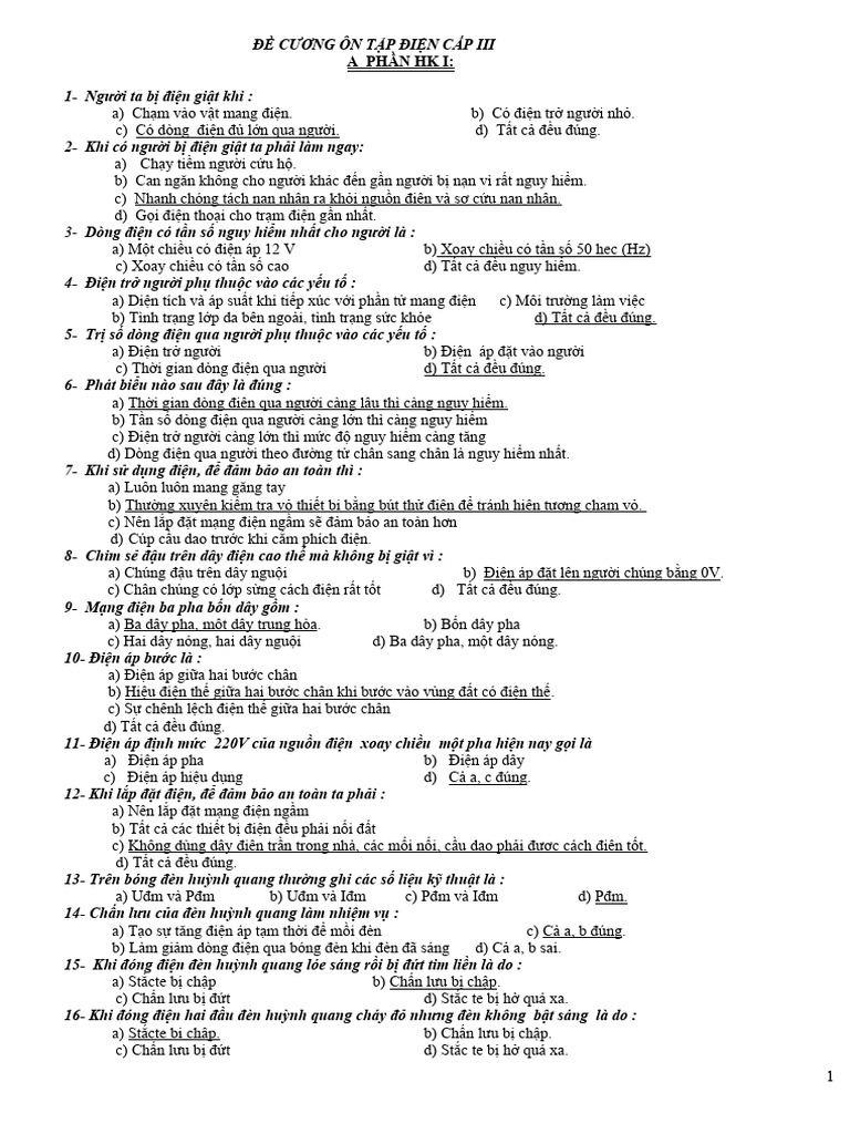FILE - 20220917 - 190833 - Đề cương ôn tập Điện 2021 | PDF