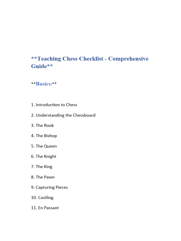 Teaching Chess Checklist | PDF | Chess Strategy | Chess