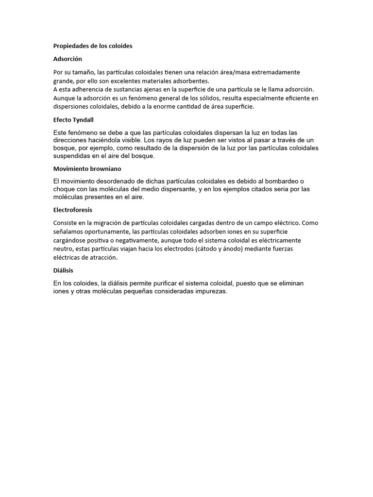 Propiedades de Los Coloides | PDF | Ciencia y matemáticas